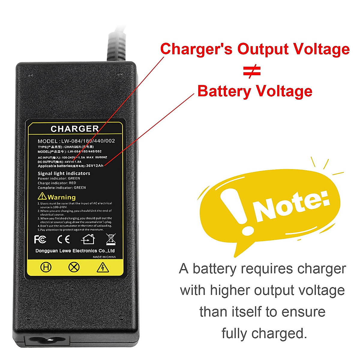 36V 1.8A Female 3-Pin XLR Lead Acid Battery Charger with 3-Prong Inline Power Supply Cord for 36V Boreem Jia, Minimoto, Rad2Go, Electric Scooter, ATV, Go Kart, with 3-Prong Inline Female Connector