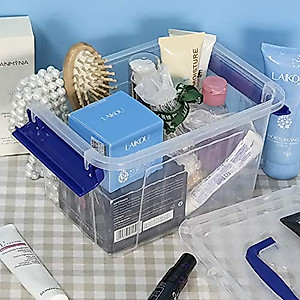 Waikhomes 3L Plastic Storage Containers Set of 6, Latching Storage Bin with Handle (Blue handle), f