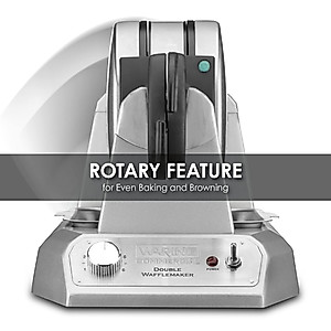 Waring Commercial WWD200 Classic Double Waffle Maker, Coated Non Stick Cooking Plates, Produces 60 waffles per hour, 120V, 1400W, 5-15 Phase Plug, Silver