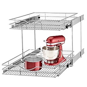SIMCAS 2-Tier Pull Out Cabinet Organizer(14"W X 21"D), Individual Slide Out Basket Kitchen Cabinet Organizer, Cabinet Pull Out Shelves Kitchen Cabinet Organization for Kitchen Pantry, Bathroom, Chrome