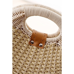 DAISHA Straw Bags for Women,Hand-woven Shell Bag Handle Ring Tote Retro Summer Beach Rattan bag., Beige, 11x10.23x5.9 inches(lxwxh)