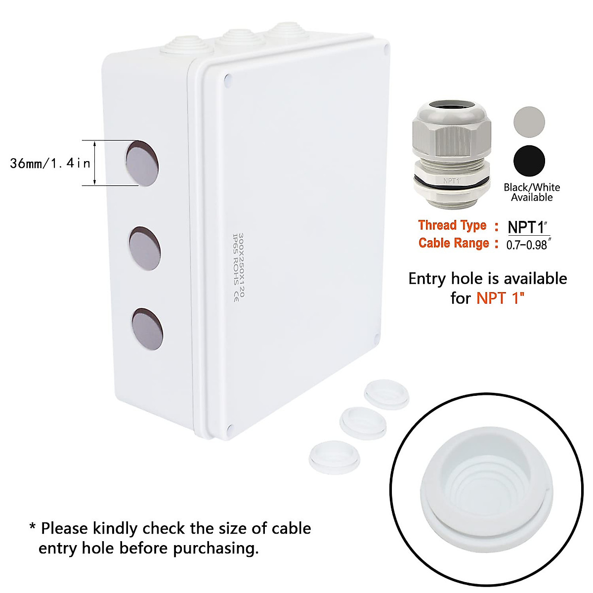 LeMotech ABS Plastic Dustproof Waterproof IP65 Junction Box Universal Electrical Project Enclosure White 11.8 x 9.8 x 4.7 inch (300 x 250 x 120 mm)