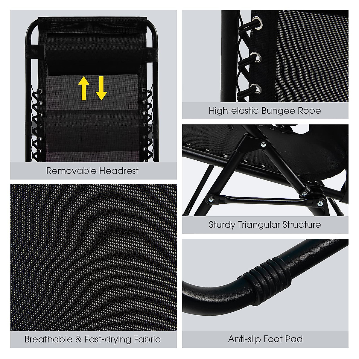 Goplus Zero Gravity Chair, Adjustable Folding Reclining Lounge Chair with Pillow and Cup Holder, Patio Lawn Recliner for Outdoor Indoor Pool Camp Yard (Set of 2, Black)