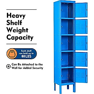 INTERGREAT Metal Locker for Office Storage Locker Employees Locker for School Gym Lockers Corridor Locker Five Tier Box Blue 5 Door