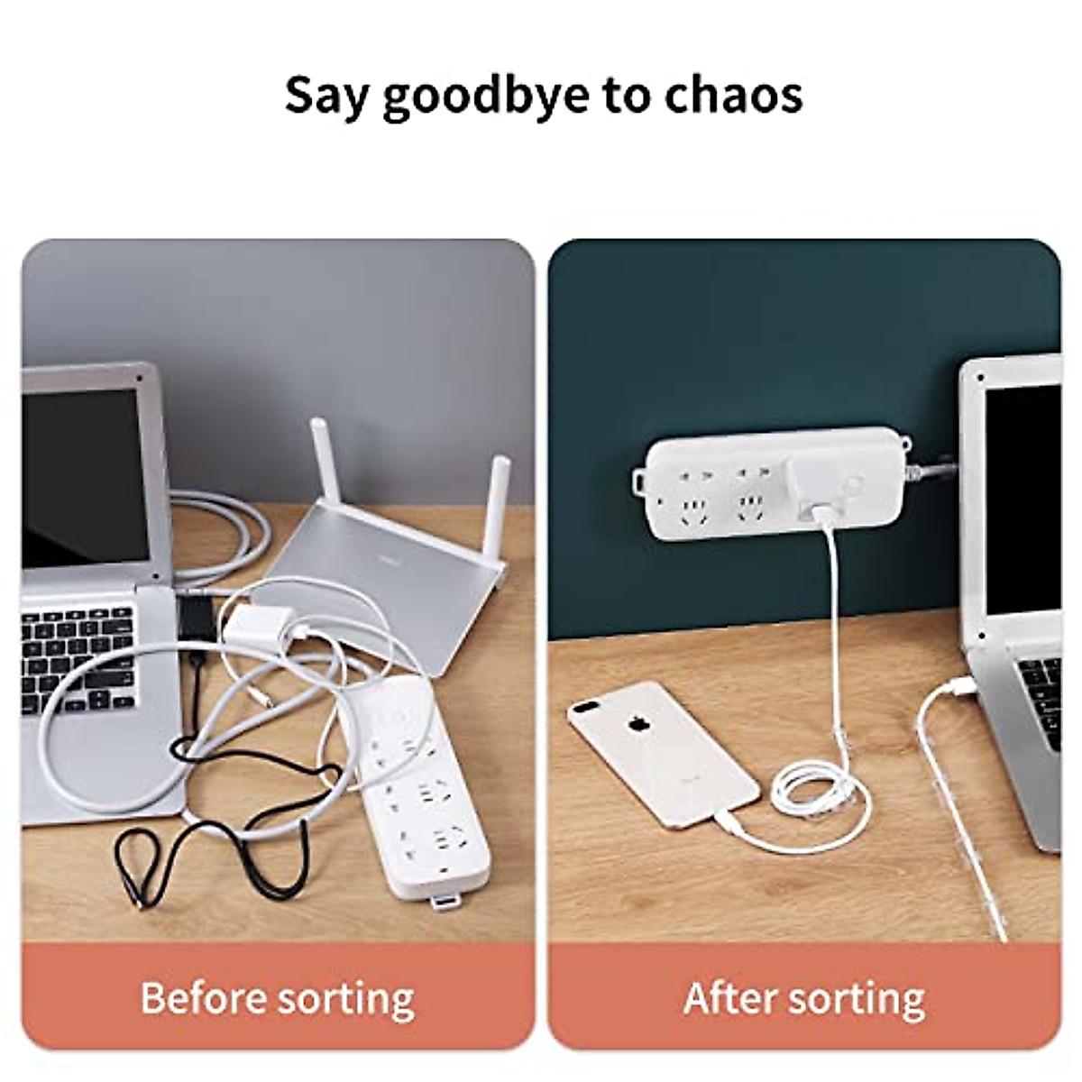 4 Pcs Self-Adhesive Desktop Socket Fixer, Adhesive Punch-Free Socket Holder, Desktop Mountable Wall-Mounted Socket Fixer Bracket, for Kitchen Home and Office, with 16PCS Adhesive Cable Clips