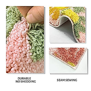 DESIHOM Cute Daisy Flower Non Slip Bathroom Rugs Pink Floral Absorbent Bath Floor Mat Soft Bathmat Washable Small Microfiber Bath Matt Bathroom Decor-16''x24''