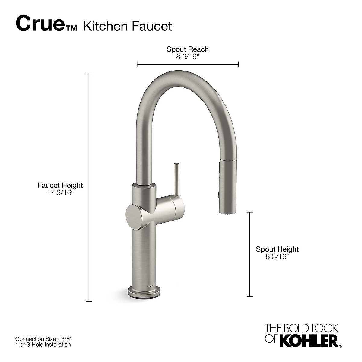KOHLER 22972-BL Crue Pull Down Kitchen Faucet, Kitchen Sink Faucet with Pull-Down Sprayer, Pull-Down Kitchen Sink Faucet with Multi Function Spray Head, Matte Black