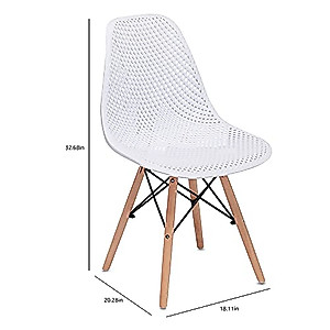 CangLong Dining Mid Century Modern Hollow Back Design Plastic Shell Armless Side Chair with Beech Wood Legs, Set of 1, White