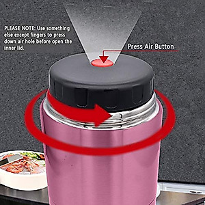 Food Jar Wide Mouth for Hot Food,304 Stainless Steel Leak Proof Double Wall Vacuum Insulated Soup Container with Handle Lid,27 oz BPA Free Thermos Lunch Box for Kids Adults (Pink)