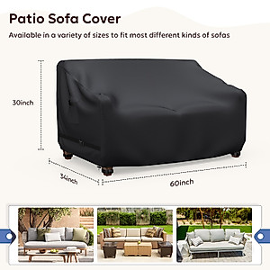 Outdoor Furniture Covers Waterproof, Gorpche 3-seater Outdoor Sofa Cover, Heavy Duty Lawn Patio Furniture Covers with Upgrade Fastener Windproof Buckle Straps, Outdoor Couch Cover - 60"W x 34"D x 30"H