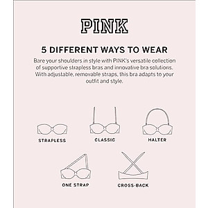 Victoria's Secret Pink Wear Everywhere Strapless Push Up Bra, Padded, Adjustable Straps, Beige, (34C)