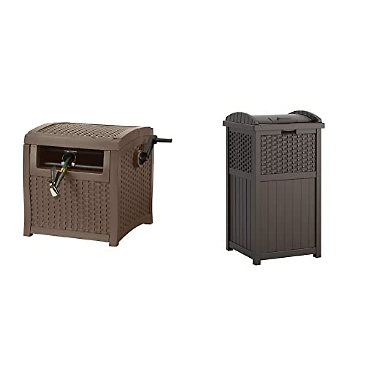 Suncast CPLSMW200 SMW200 Hose Reel & 33 Gallon Hideaway Can Resin Outdoor Trash with Lid Use in Backyard, Deck, or Patio, 33-Gallon, Brown
