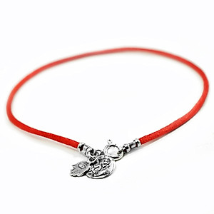 Red Protection & Positive Energy Anklet for Women on Silk String - Sterling Silver Coin Charm & Hamsa Hand Ankle Bracelet for Protection - 9.5" Length with Spring Ring Clasp