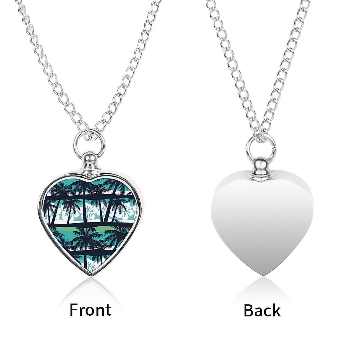 Hawaii Tropical Palm Tree Urn Necklace for Ashes Personalized Pet Cremation Jewelry Heart Pendant for Men Women