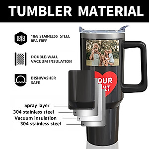 Personalized Gifts 40 Oz Tumbler with Handle and Straw, Custom Tumbler with Add Name, Photo, or Logo, Stainless Steel Double Walled Vacuum Insulated Cup, Customized Photo Gifts for Women Men