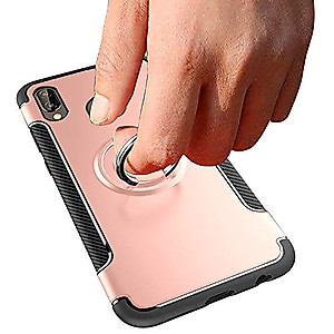 Phone Case for Huawei P20 Lite with Tempered Glass Screen Protector Cover and Magnetic Stand Ring Holder Slim Hybrid Hard Cell Accessories Kickstand Huwai P20lite P 20 Haweii Nova 3E Cases Rose Gold
