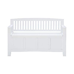 Linon White Bench Cynthia Flip-Top Lid and Hidden Storage Space