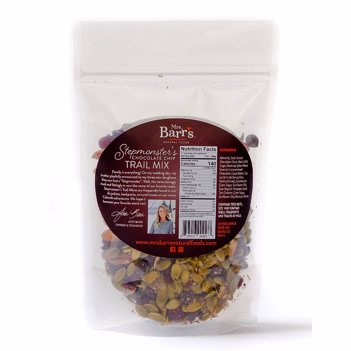 Mrs. Barr’s Natural Foods Trail Mix | Chocolate Chip | Superfood | Real Food Ingredients | Plant-Based Protein Snack | Camping, Hiking & Backpacking Food | Small Batch | Gourmet | 11 Ounces (3 Pack)