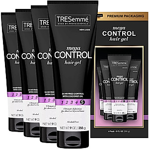 TRESemme Hair Gel, Mega Sculpting Hold for Edge Control, Frizz Control and Curly Hair with Coconut Oil, 9 Ounce (Pack of 4)