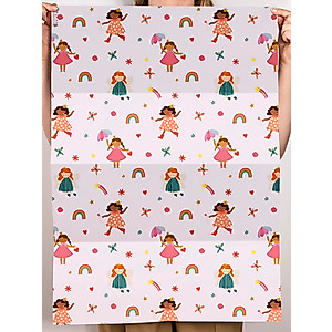 CENTRAL 23 Girls Wrapping Paper Birthday - 6 Sheets of Gift Wrap - Fairy Princess - Rainbow - For Christmas Easter Baby Shower Party Decorations - Recyclable