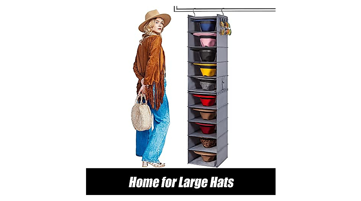 Fedora Hat Rack - 10-Shelf Closet Organizer for Wide-Brimmed Hats