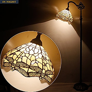 WERFACTORY Tiffany Floor Lamp Cream Stained Glass Dragonfly Arched Lamp 12X18X64 Inches Gooseneck Adjustable Corner Standing Reading Light Decor Bedroom Living Room S139 Series