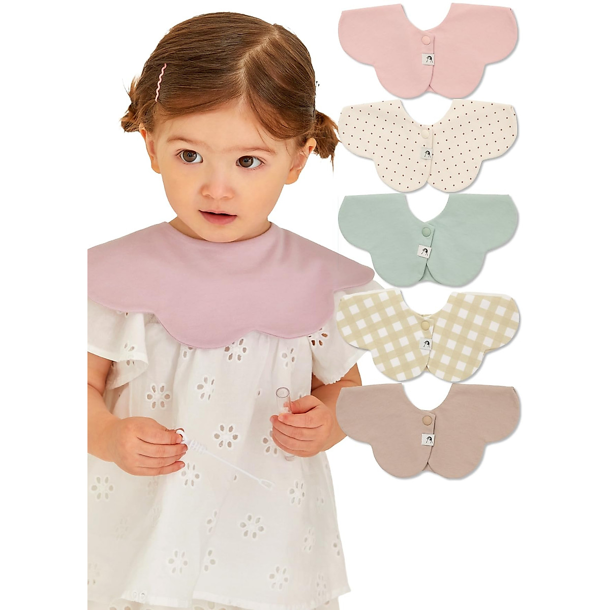 Konny Baby Bibs 5-Pack, 360 ​​° Rotate, New Year Gifts, Soft and Absorbent Bandana Drooling for Boys Girls baby Essentials(Set 4 - Mint, Pink, Beige, Wine Dot, Creamy Gingham)