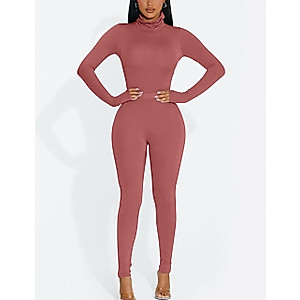 VASAUGE Women's Thermal Underwear Turtleneck Long Johns Base Layer Cold Weather Sets, X-Large, Dark Pink