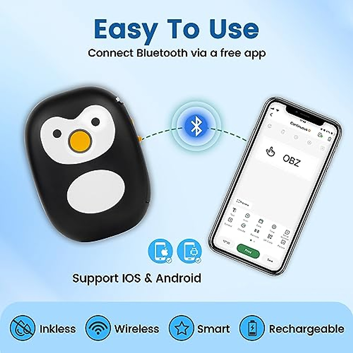 Bluetooth Label Maker Machine with Tape, Portable Bluetooth Label Printer, Thermal Mini Label Printer, Multiple Templates Inkless for Phone Pad Office Organization Home Kitchen Storage-Black