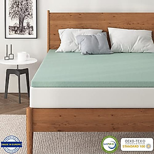 NapQueen 4 Inch Ventilated Green Tea Memory Foam Mattress Topper, Chic Green, CertiPUR-US Certified, Twin-XL