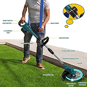 Electric Weed Wacker 2 X 4000mAh Battery Powered Weed Eater, 4-in-1 Cordless Grass Trimmer Brush Cutter Edger Lawn Tool with Shoulder Strap, Lightweight String Trimmer for Garden and Yard