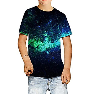 Ainuno Galaxy Shirts for Kids Big Girls Boys Graphic Tees Short Sleeve Cool Cute Top Outfits Size 10-12,Galaxy 9-10 Years Old.