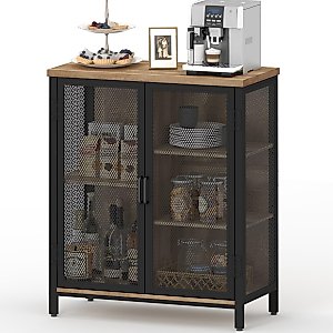 BON AUGURE Coffee Bar Cabinet with Storage for Home Kitchen, Rustic Farmhouse Liquor Cabinet for Entryway, Small Industrial Buffet Sideboard Cabinets for Dining Room (Vintage Oak)