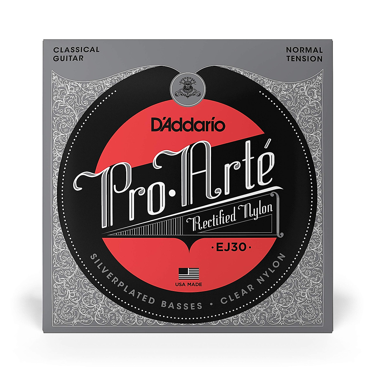 D'Addario Guitar Strings - Pro-Arte Classical Guitar Strings - EJ30 Nylon Guitar Strings - Silver Plated Wrap, Nylon Core, Rectified Nylon Trebles - Normal Tension