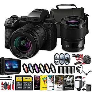 Panasonic Lumix S5 IIX Mirrorless Camera with 20-60mm and 50mm Lenses Kit (DCS5M2XW/W) + 4K Monitor + 2 x 64GB Memory Card + Filter Kit + Color Filter Kit + Corel Photo Software + More