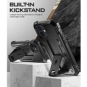 Poetic Revolution for iPhone 12 / iPhone 12 Pro Case 6.1 inch (2020 Release), Full-Body Rugged Dual-Layer Shockproof Protective Cover with Kickstand and Built-in-Screen Protector, Black