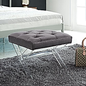 Modway Swift Acrylic X-Base Entryway Modern Bench With Tufted Fabric Upholstery in Gray