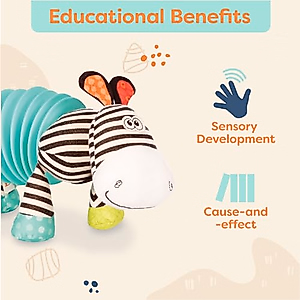B. baby – Sensory Zebra Plush – Zebra Accordion – Interactive Stuffed Animal – Musical Baby Toy – 6 Months + – Squeezy Zeeby