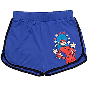 Miraculous Ladybug Cat Noir Big Girls 4 Piece Outfit Set: T-Shirt Tank Top Legging Shorts Black/Red 10-12