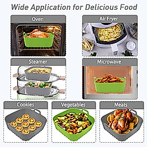 2 PCS Silicone Air Fryer Liners 9 Inch Square Easy Cleaning Air Fryer Silicone Liners for 6-9 QT Frying Basket, Heat Resistant Reusable Ninja Air Fryer Accessories (Grey+Green)