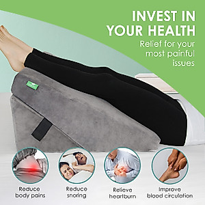 Cushy Form Wedge Pillows for Sleeping - Multipurpose Memory Foam Bed Support Rest & Knee Pillow for Back, Neck & Post-Surgery, Versatile Snoring Relief Back Pillow for Bed - Gray﻿