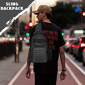 CamGo Tactical Sling Backpack Fly Fishing Tackle Bag Unisex MOLLE Casual Daypack for Fishing Hunting Hiking Travel