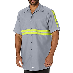 Red Kap Men's Enhanced Visibility IndustrialWork Shirt , Grey with Yellow/Green Visibility Trim, Short Sleeve X-Large