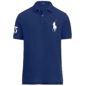 POLO RALPH LAUREN Mens Big Pony Custom Slim Fit Mesh Polo Shirt (Large, Navy)