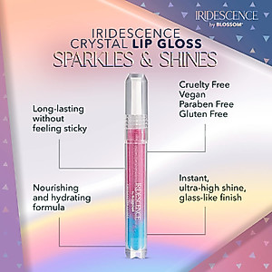 Blossom Iridescence Watermelon Flavored, Longlasting High Gloss, Glitter Shimmer Crystal Lip Gloss + Zodiac Sign Vanilla Scented Roll On Lip Gloss with Crystals, 2 Pack Bundle, Tourmaline Dream/Virgo