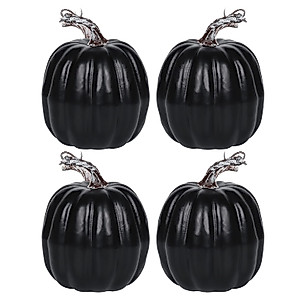 vensovo 6 Inch Large Black Pumpkins for Decorating - 4PCS Big Black Foam Decorative Pumpkins for Fall Decor, Black Artificial Pumpkins Perfect for Halloween Decor Thanksgiving Table Decor