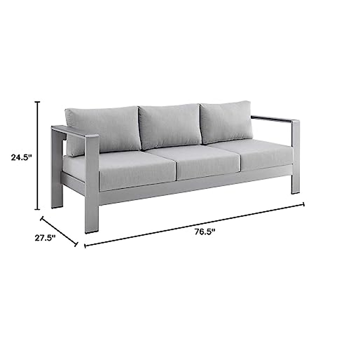 Modway Shore EEI-4228-SLV-GRYShore Sunbrella Patio Sofa in Silver Gray, 27.5 x 76.5 x 24.5