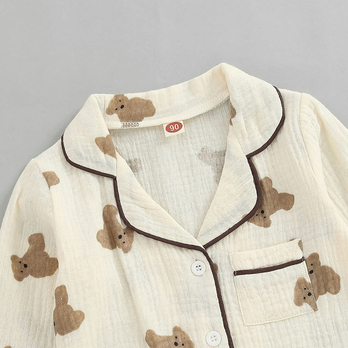 BULINGNA Kids Toddler Girl Boy Two Piece Pajamas Set Long Sleeve Button Down Pajama Shirt Top Long Pants Bear Sleepwear Pjs Set (Apricot, 2-3T)