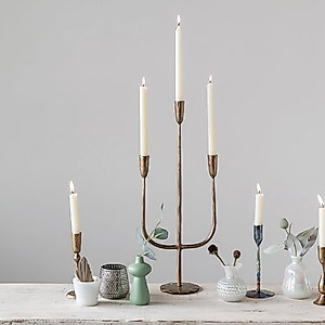 Creative Co-Op Hand-Forged Metal Candelabra, Antique Brass Finish (Holds 3 Taper Candles)