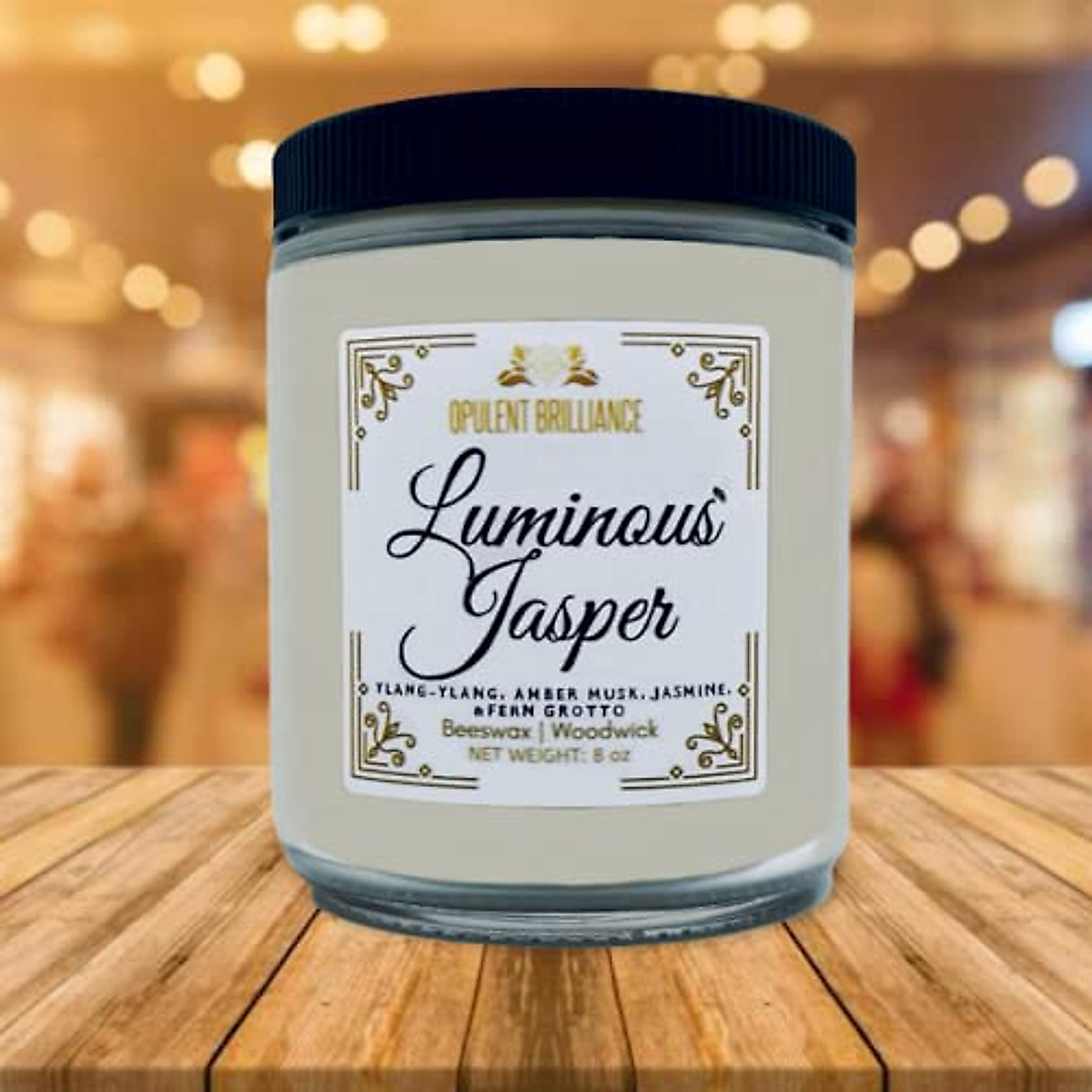 Woodwick Candle, Luminous Jasper, Beeswax Candle, Jasmine, Amber Musk, Organic Candle, Aromatherapy, Scented Candle, Opulent Brilliance 8 oz